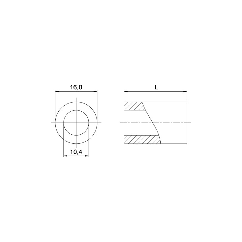 Entretoise lisse plastique polyamide PA6 Ø10,4x16mm pour vis M10